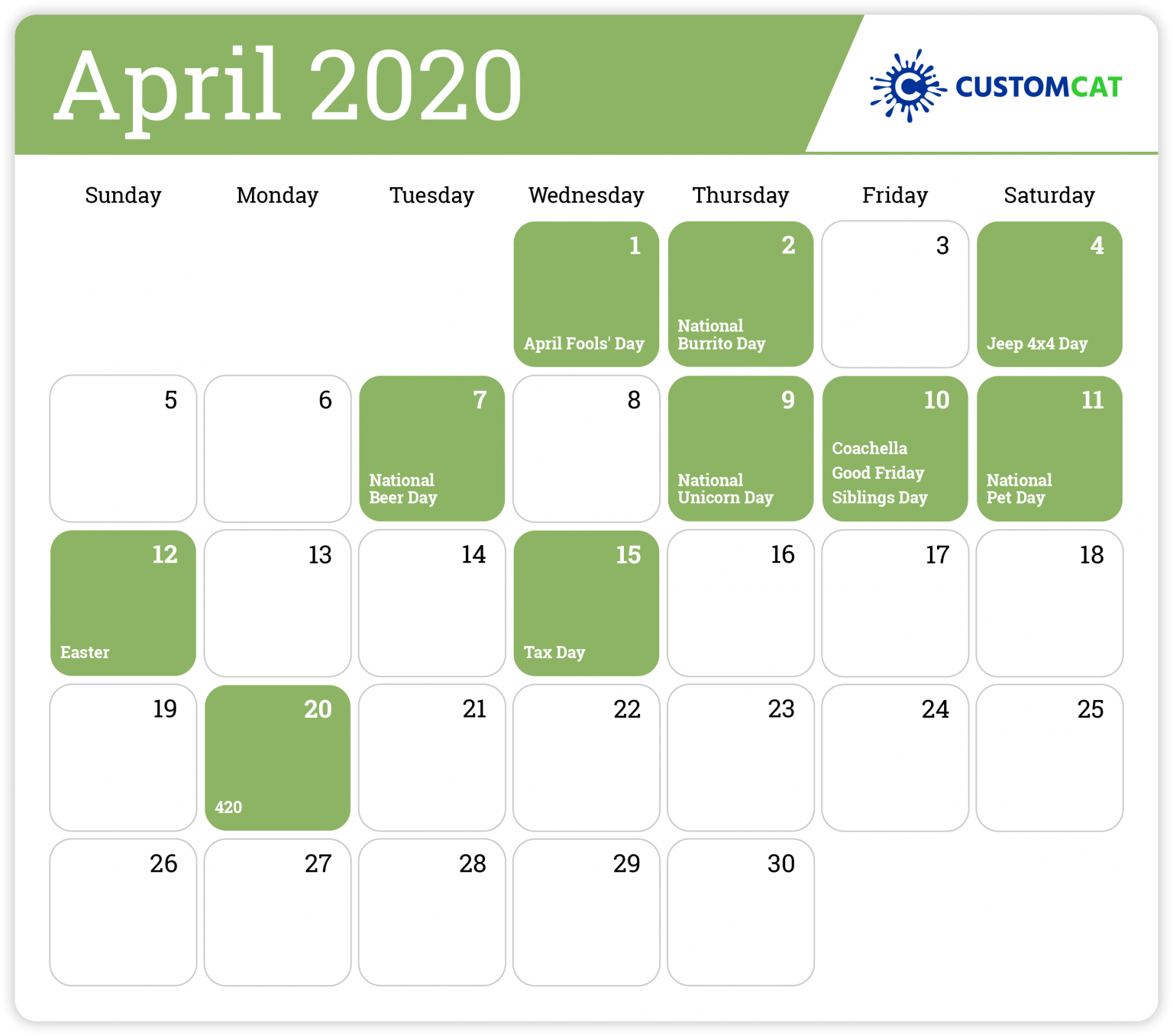2020 Ecommerce Holiday Marketing Calendar - CustomCat
